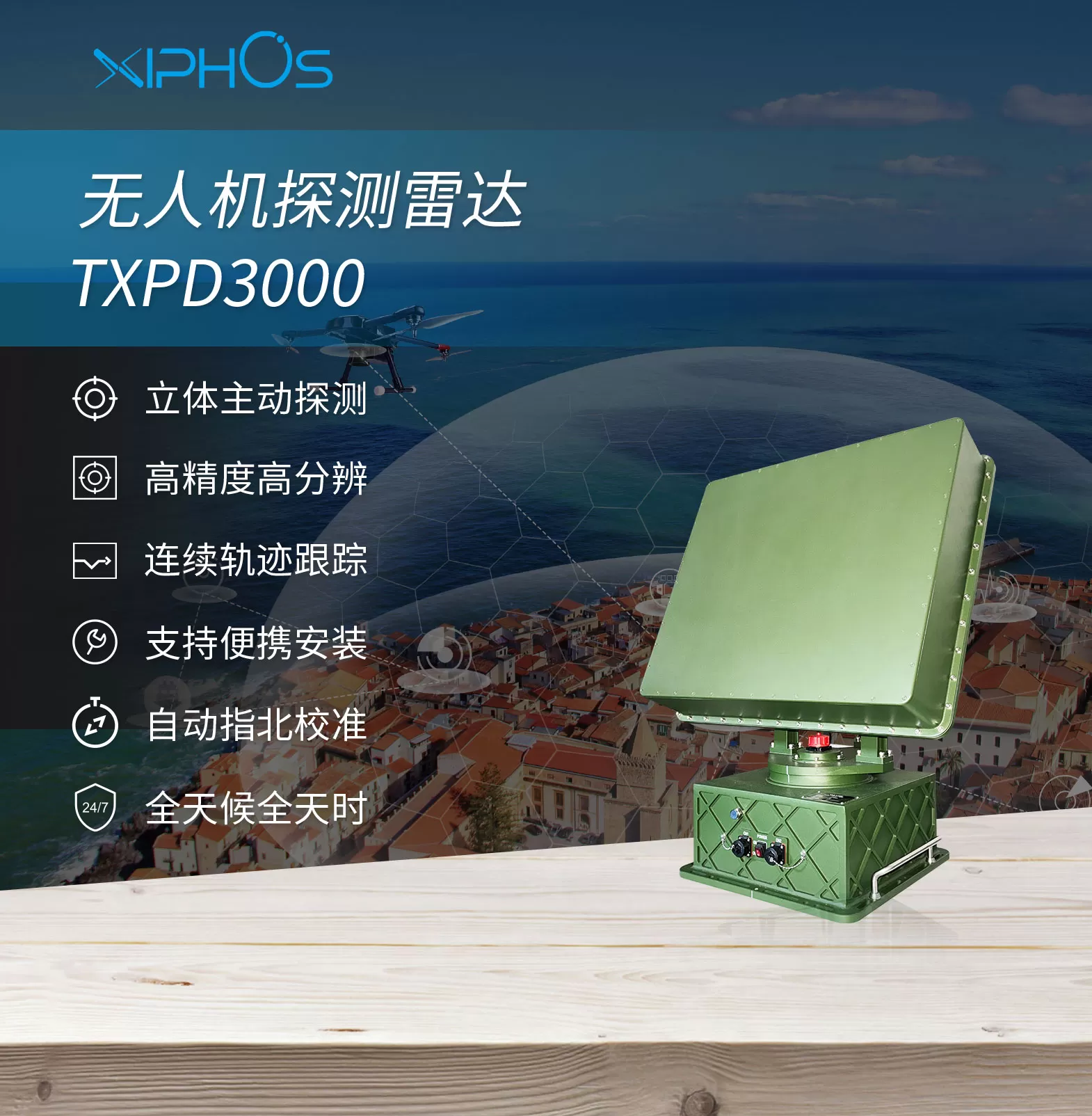 无人机探测雷达 TXPD3000 - 湖南时变通讯科技有限公司-周界安防雷达-无人机探测反制-养老监护-毫米波雷达模块